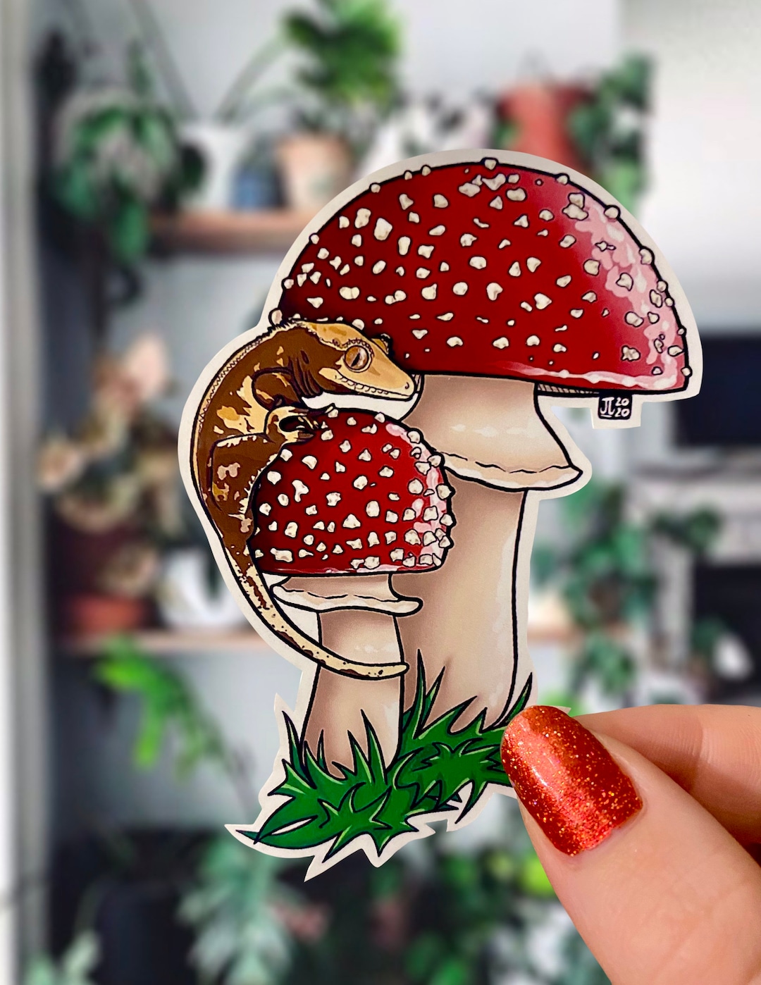 Crested Gecko on a Mushroom Sticker - Etsy