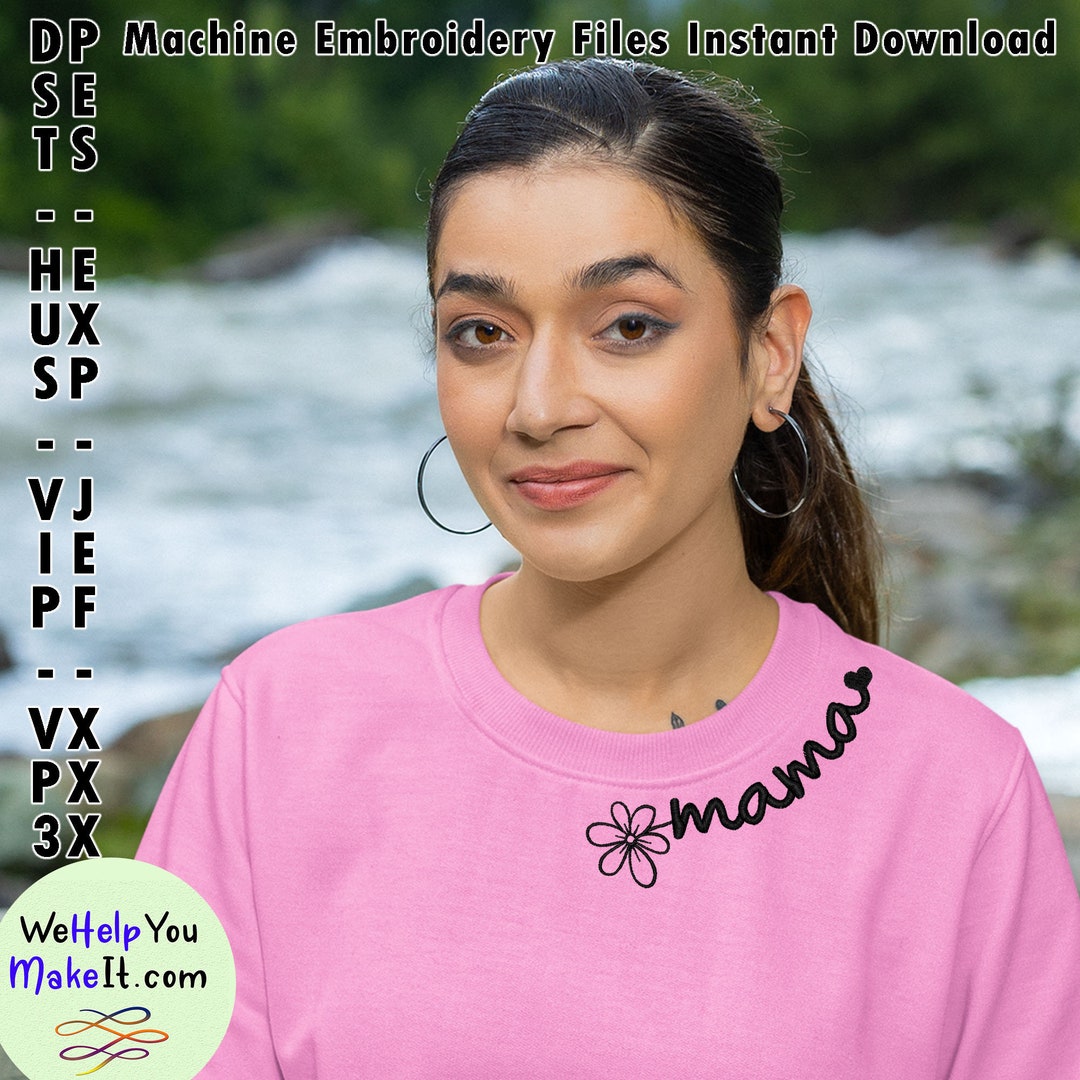 MAMA Neck Embroidery Files Curved Neck Collar Design Script Family ...