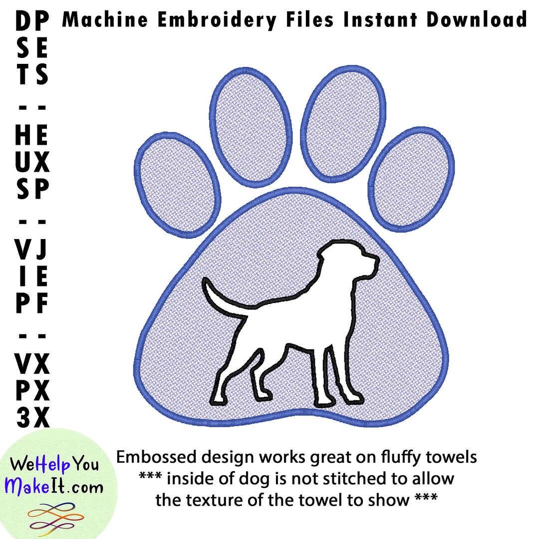 Embossed Labrador Dog Foot Print Paw Embroidery Files Pet Portrait ...