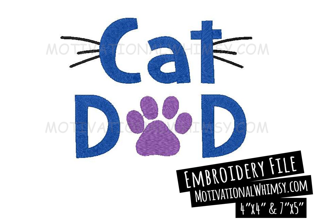 Cat Dad Embroidery Design | Funny Fur Baby Kitty Paw Print Silhouette ...