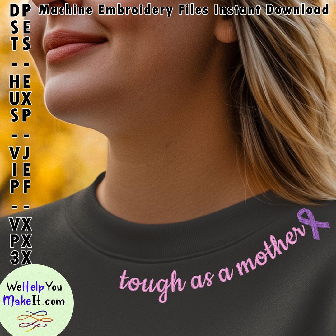 Mother Cancer Ribbon Neck Embroidery Files Curved Collar Design ...