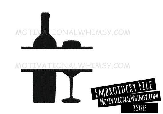 Wine Monogram Machine Embroidery Files Bottle and Glass | Etsy