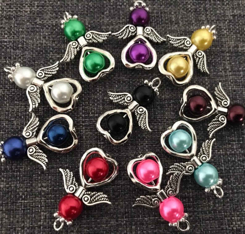 10 X Angel Charms..angel Wings. Pearl Bead Angels.christening.baby ...