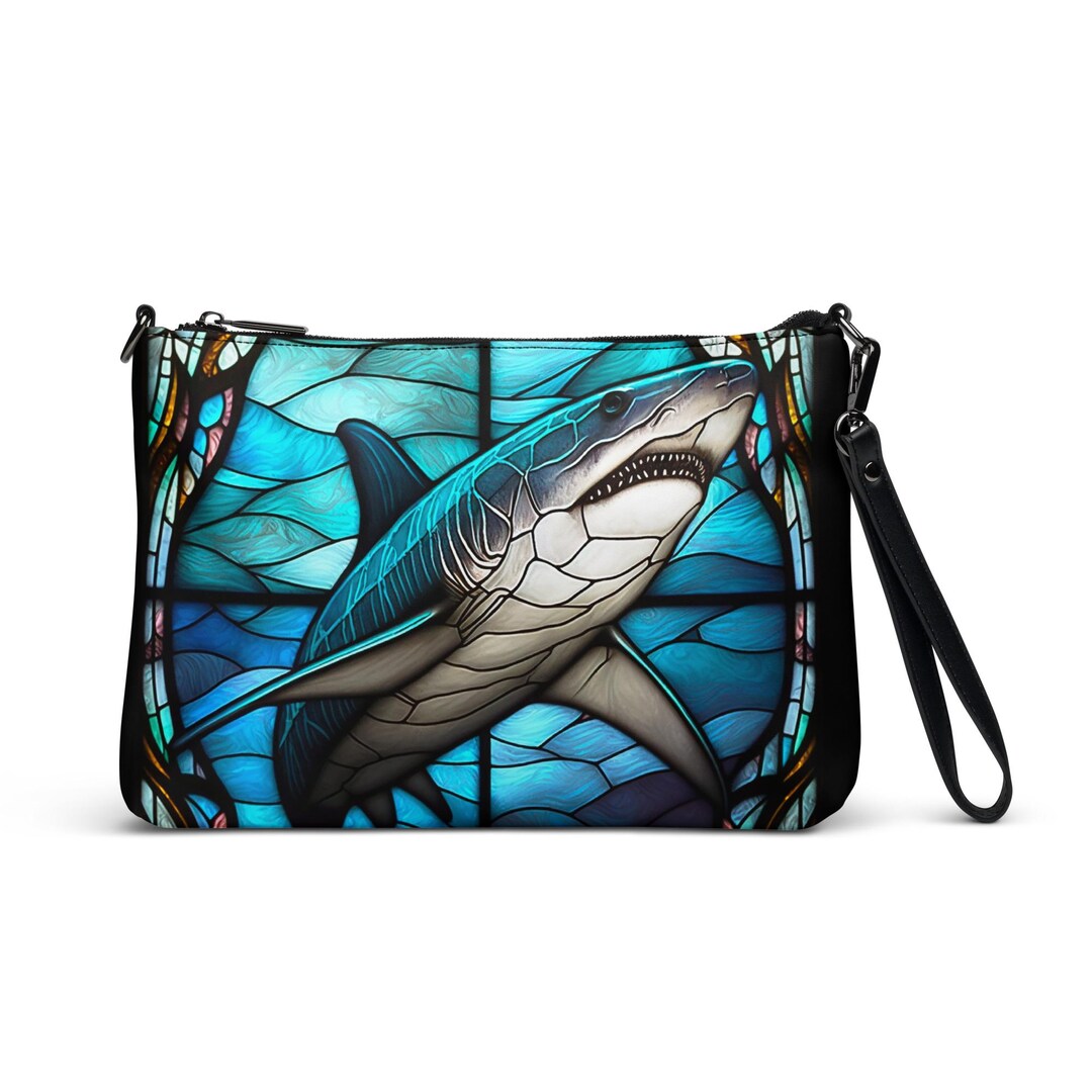Stained Glass Shark Crossbody Bag, Faux Leather Great White Purse ...