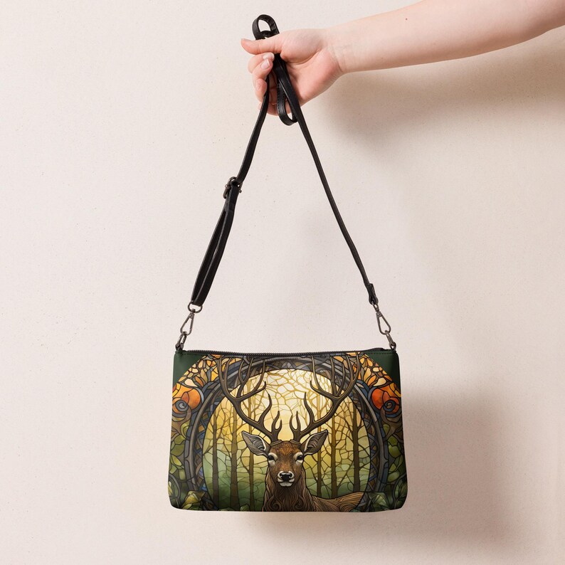Stained Glass Stag Crossbody Bag, Faux Leather Purse, Deer Antlers ...