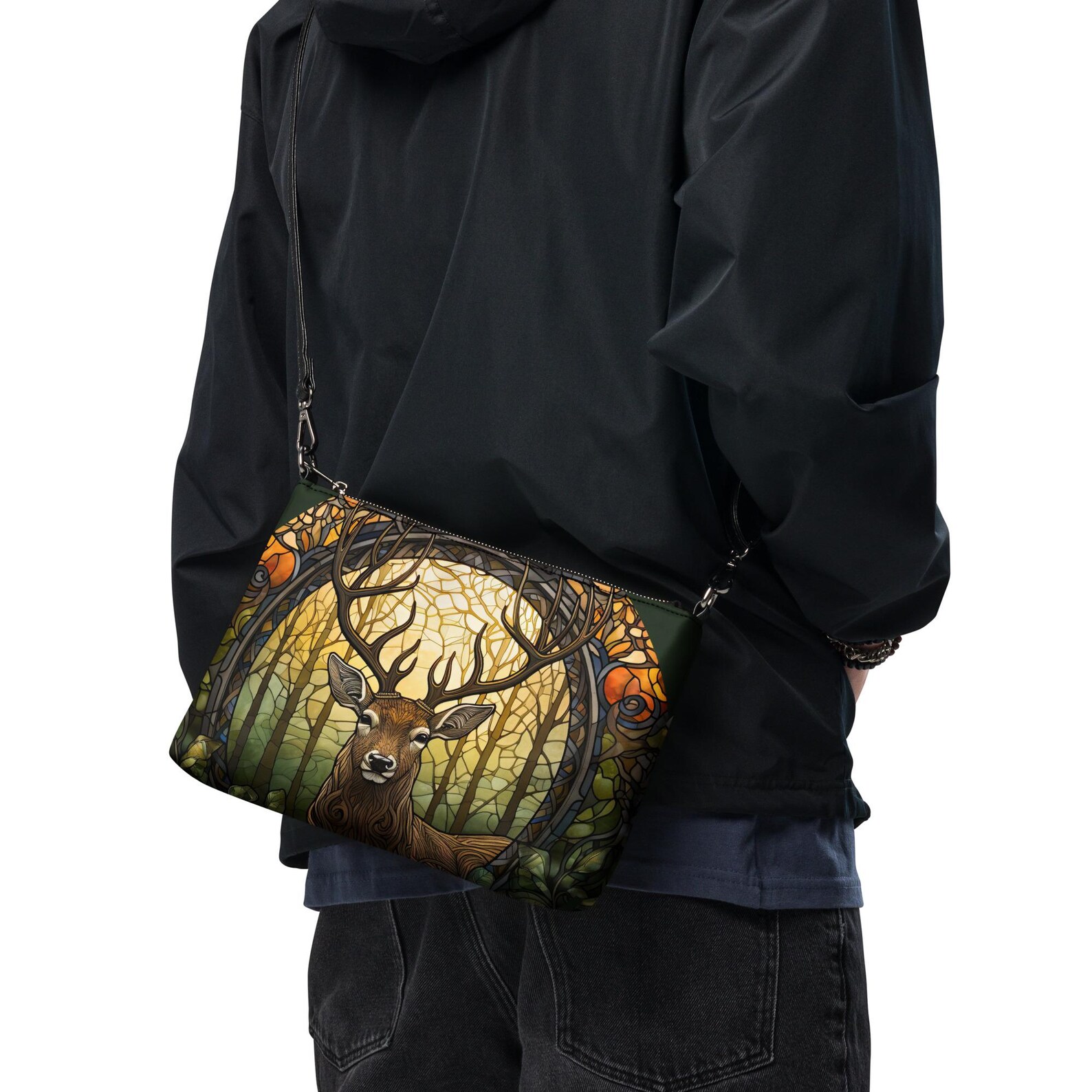 Stained Glass Stag Crossbody Bag, Faux Leather Purse, Deer Antlers ...