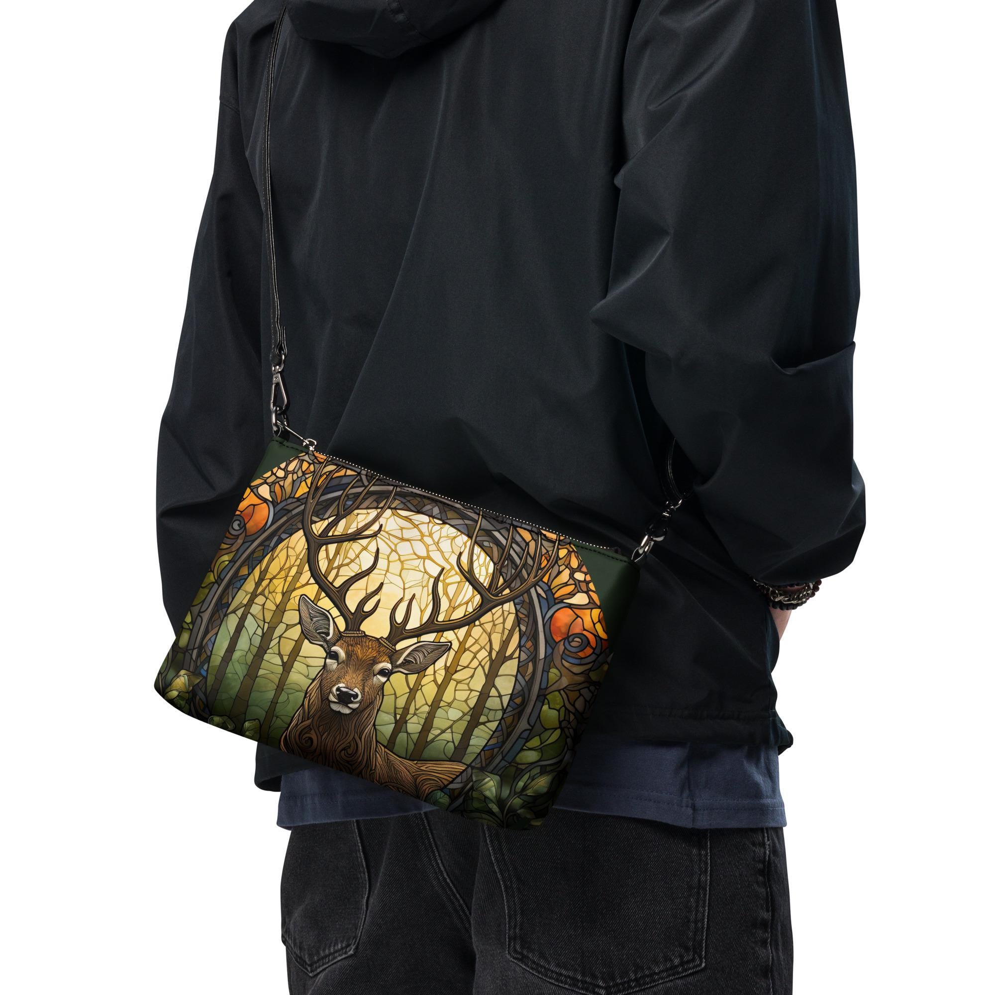 Stained Glass Stag Crossbody Bag, Faux Leather Purse, Deer Antlers ...