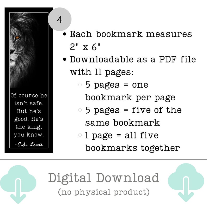 Narnia Bookmark Set of Five, Digital Download, Instant Bookmark ...