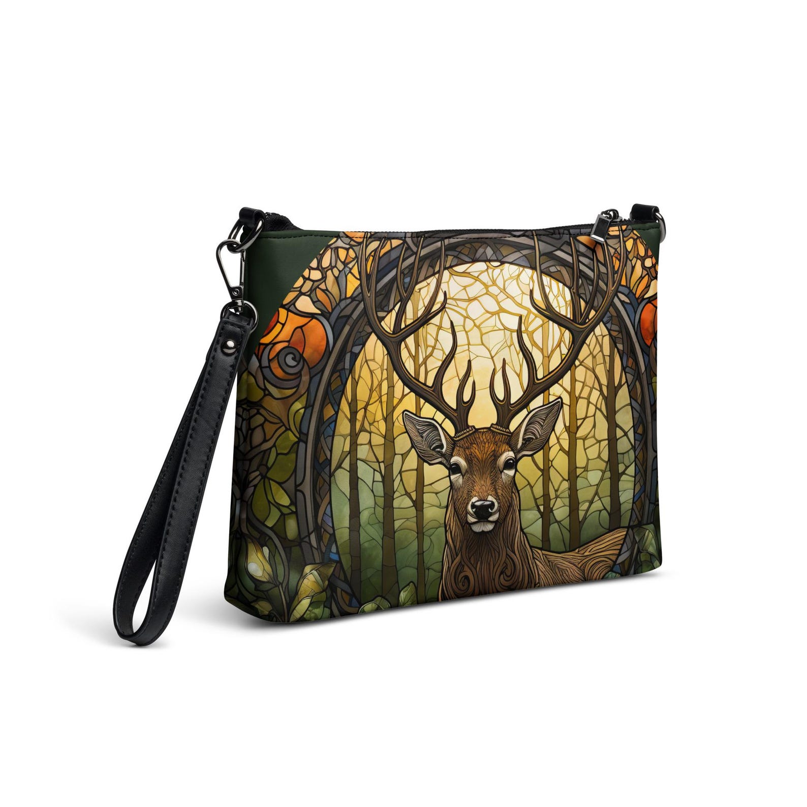Stained Glass Stag Crossbody Bag, Faux Leather Purse, Deer Antlers ...