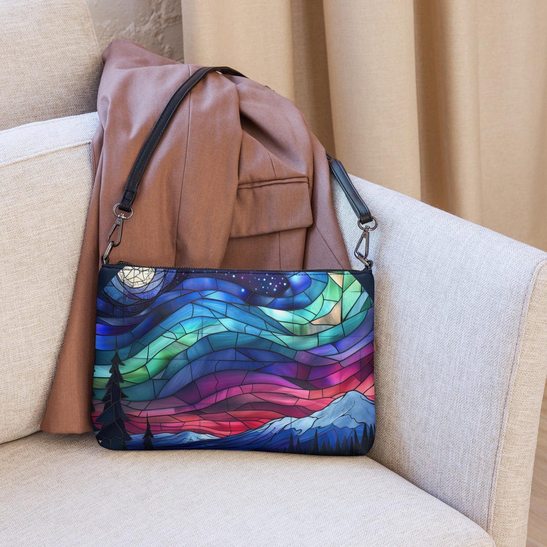 Stained Glass Northern Lights Crossbody Bag, Faux Leather Aurora ...