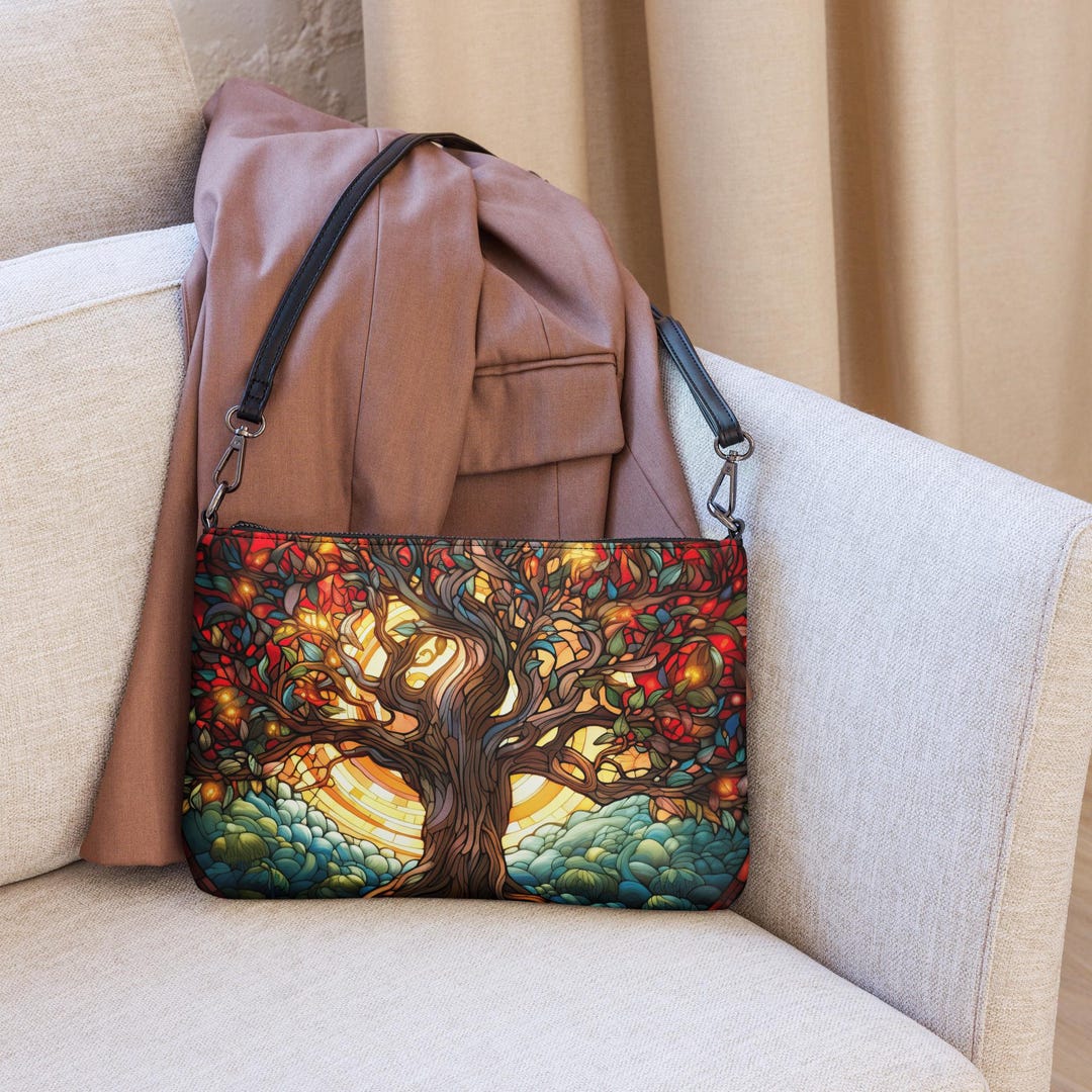Stained Glass Tree of Life Crossbody Bag, Faux Leather Purse, Red ...
