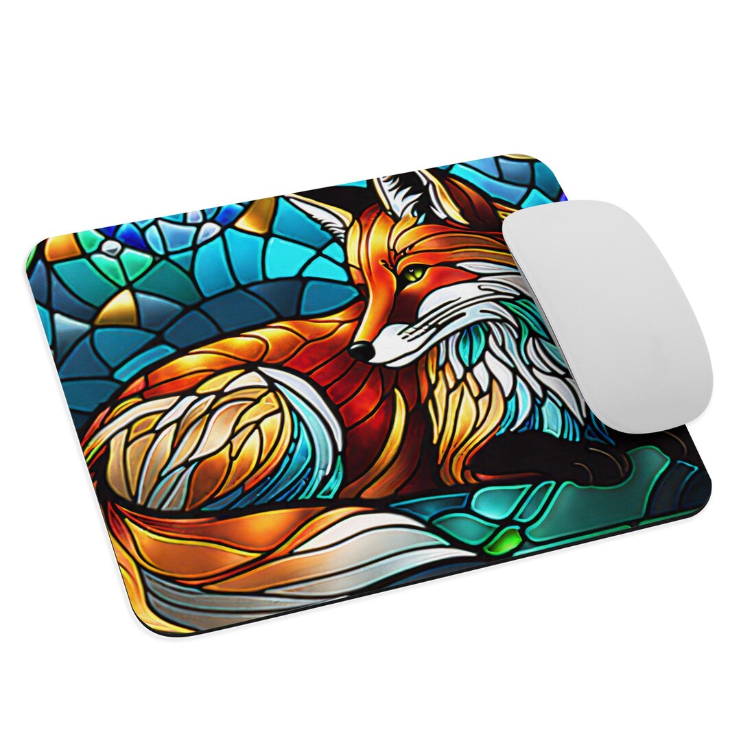 Stained Glass Fox Mouse Pad, Flower Fox Gift, Cottagecore Computer ...