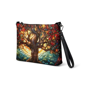 Stained Glass Tree of Life Crossbody Bag, Faux Leather Purse, Red ...