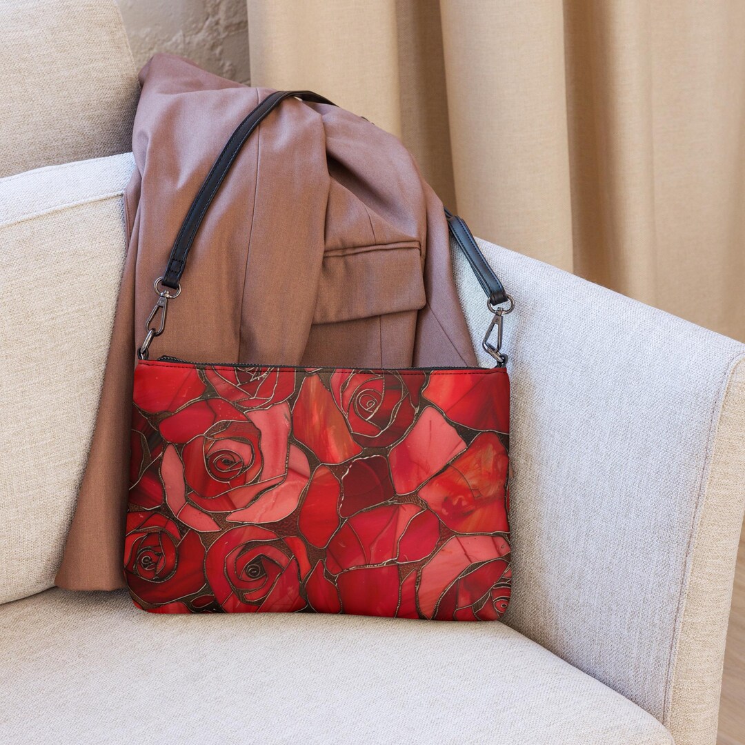 Stained Glass Red Roses Crossbody Bag, Faux Leather Purse, Romantic ...