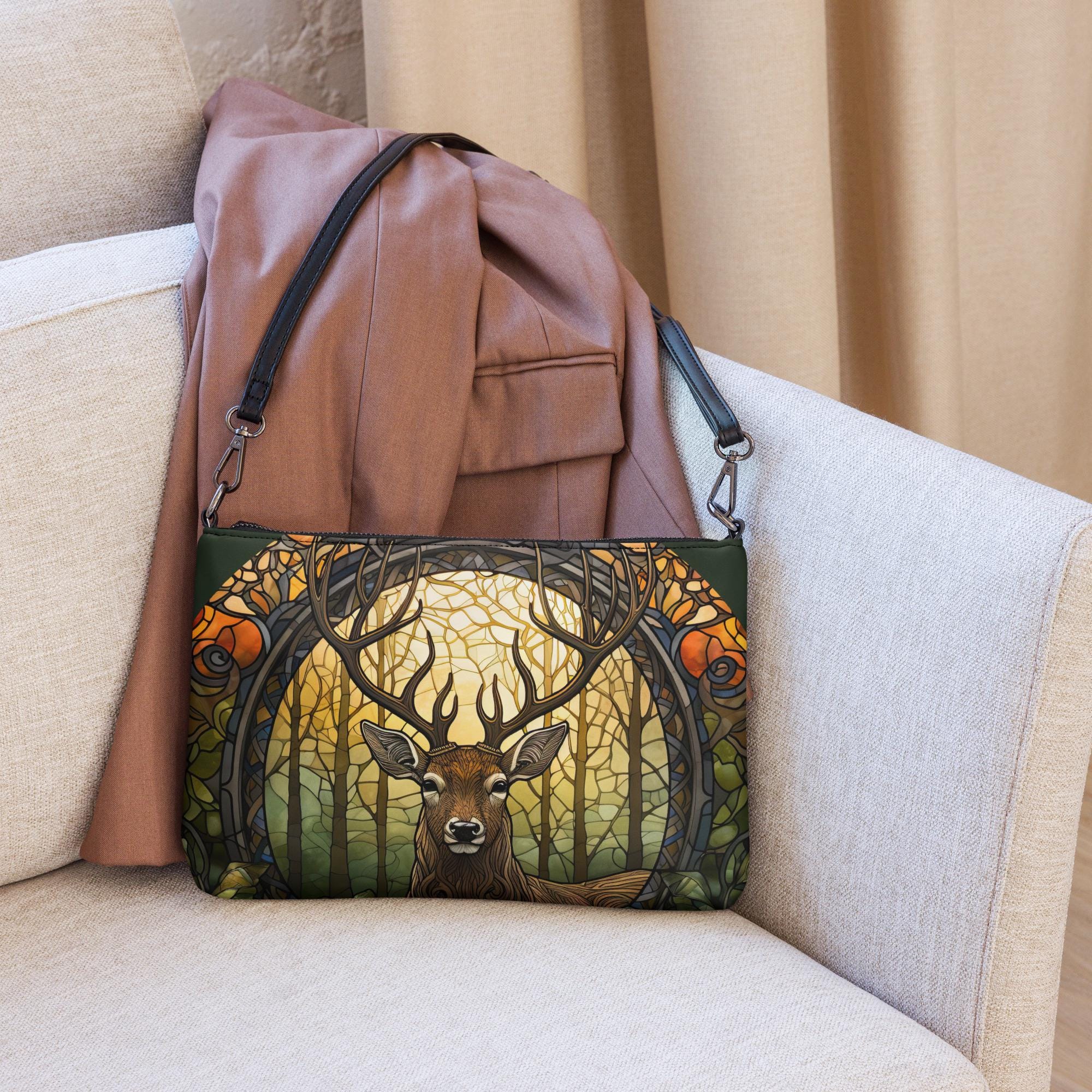 Stained Glass Stag Crossbody Bag, Faux Leather Purse, Deer Antlers ...