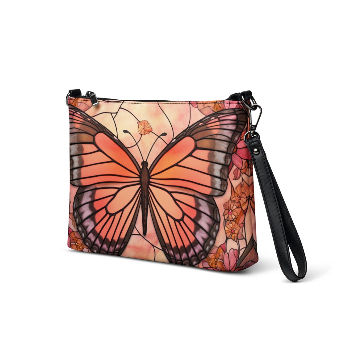 Stained Glass Retro Butterfly Crossbody Bag, Faux Leather 70s Style ...