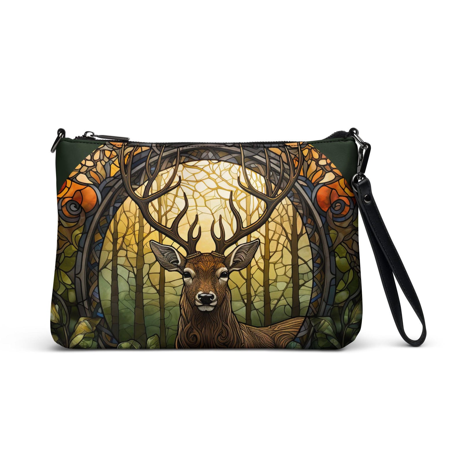 Stained Glass Stag Crossbody Bag, Faux Leather Purse, Deer Antlers ...
