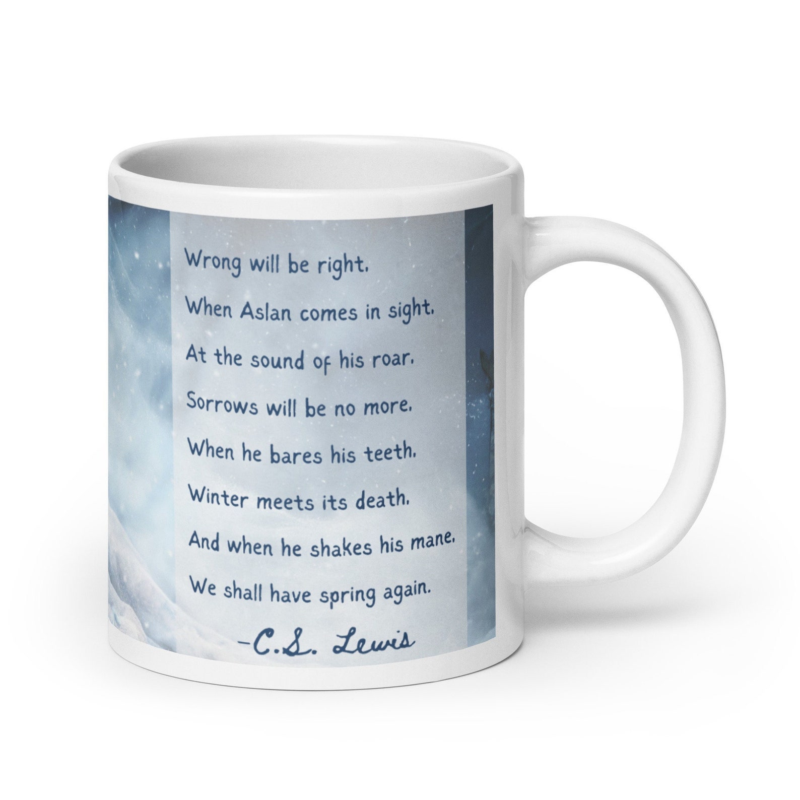 Chronicles of Narnia Mug, C.S. Lewis, Wrong Will Be Right Poem, Aslan ...