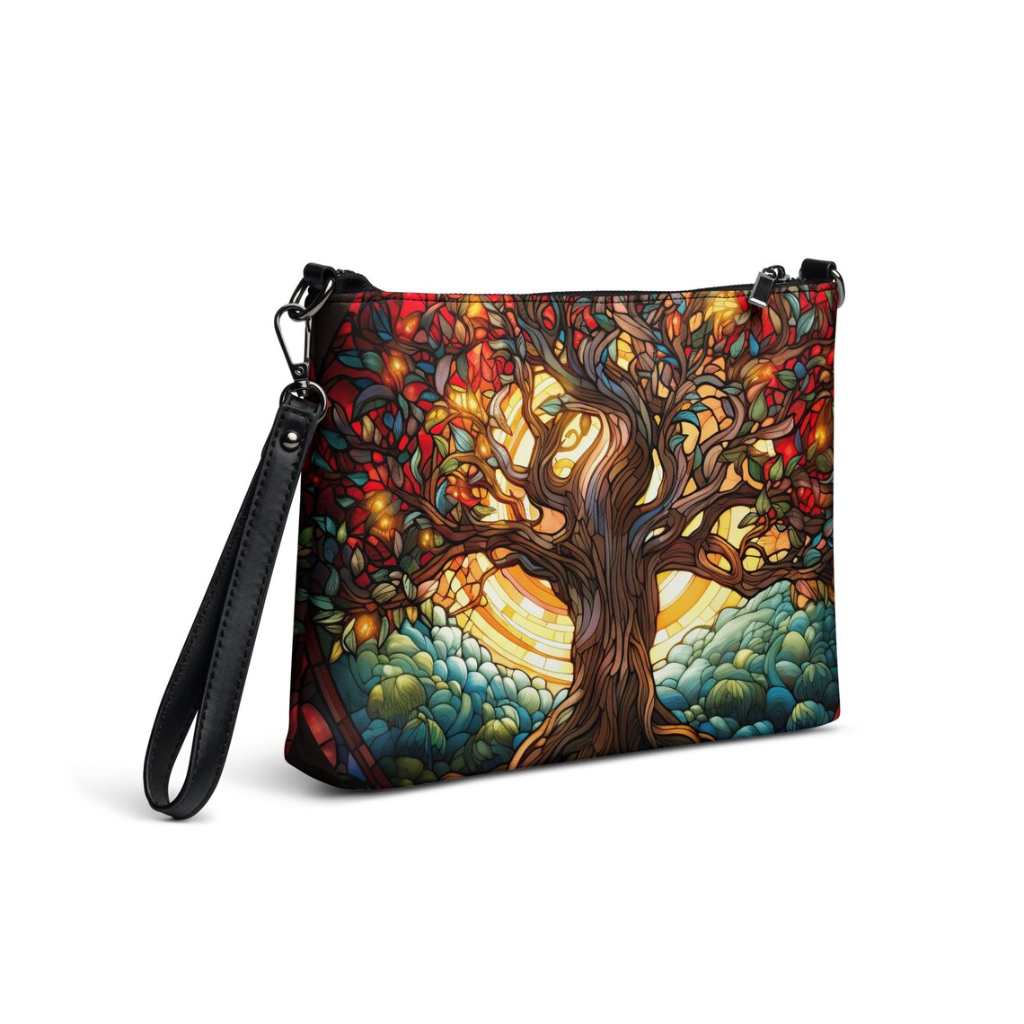 Stained Glass Tree of Life Crossbody Bag, Faux Leather Purse, Red ...