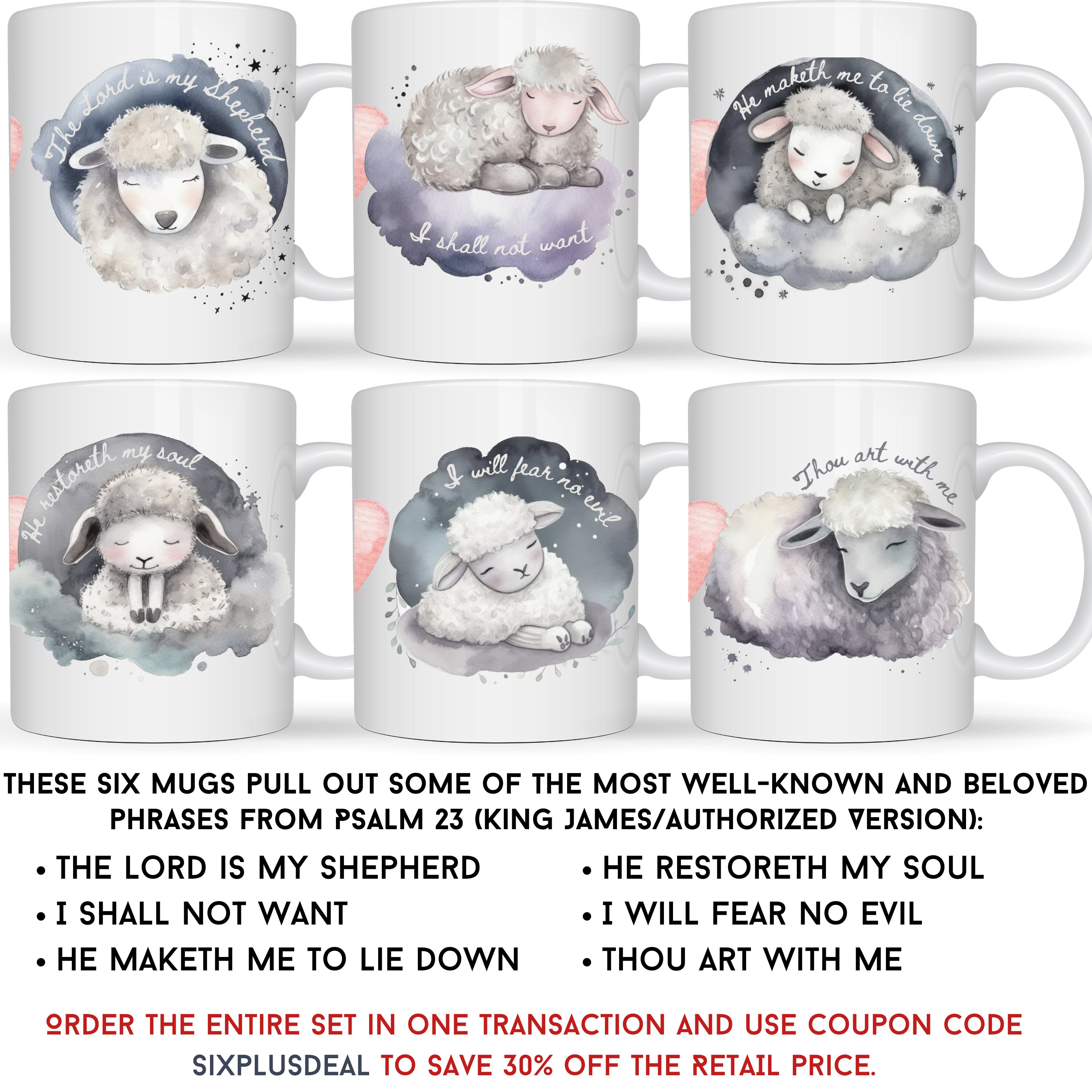Psalm 23 Mug, He Maketh Me to Lie Down, Watercolor Sheep Coffee Mug ...