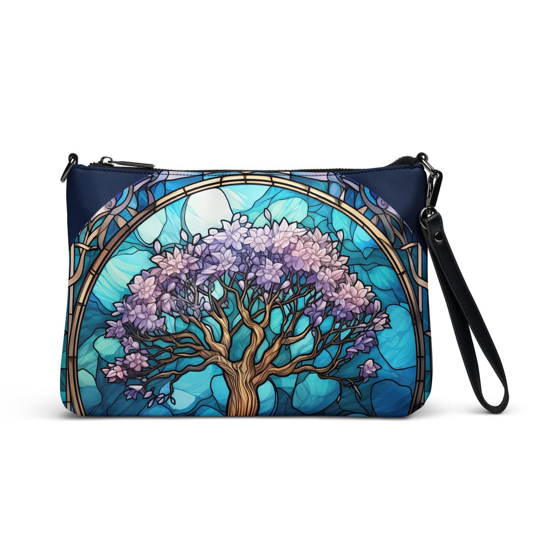 Stained Glass Tree of Life Crossbody Bag, Faux Leather Purse, Lavender ...