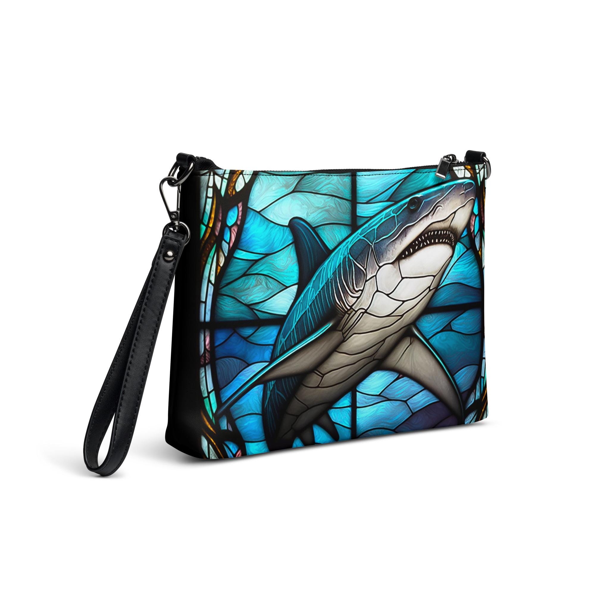 Stained Glass Shark Crossbody Bag, Faux Leather Great White Purse ...