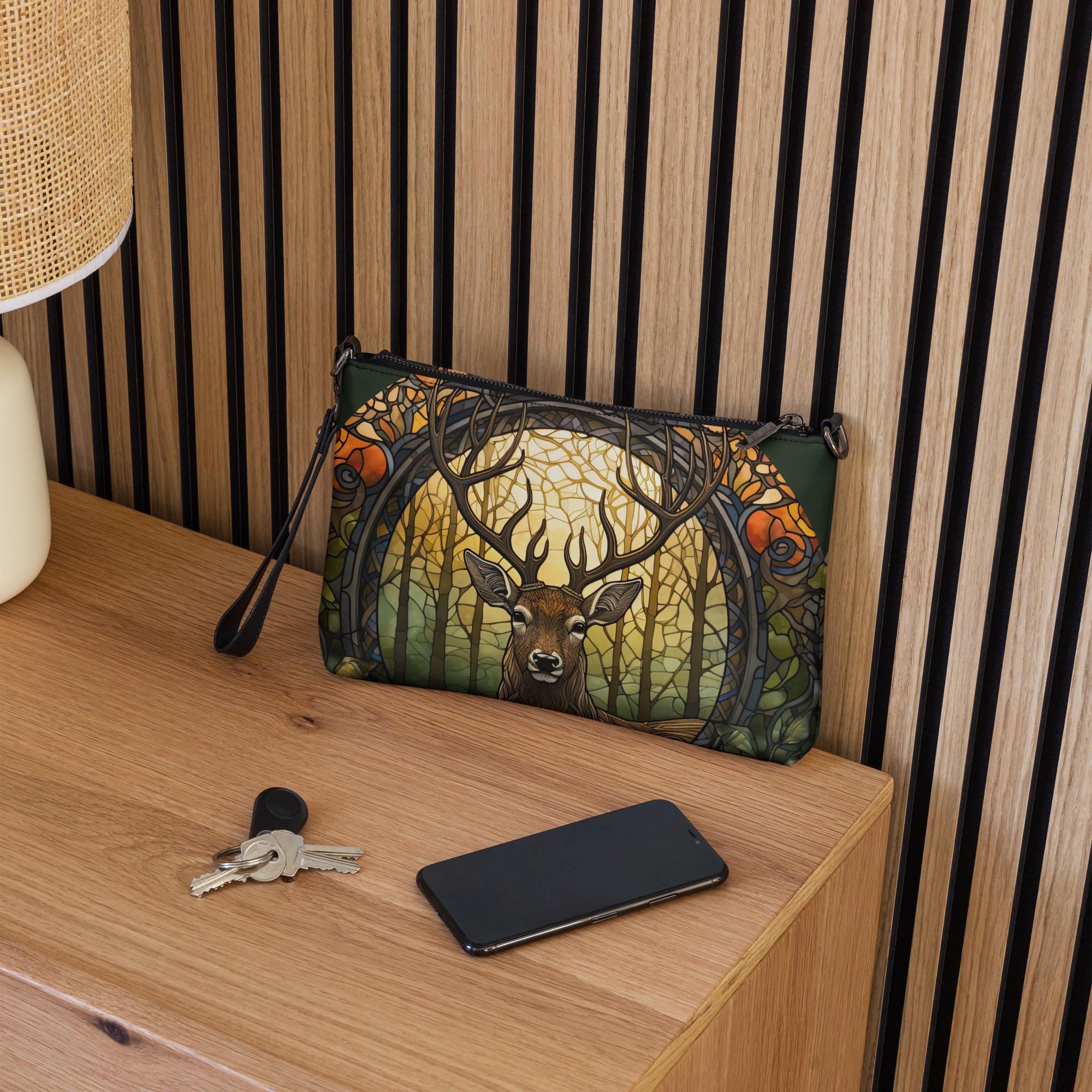 Stained Glass Stag Crossbody Bag, Faux Leather Purse, Deer Antlers ...