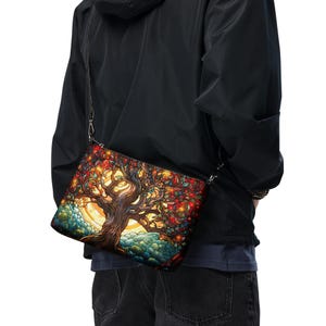 Stained Glass Tree of Life Crossbody Bag, Faux Leather Purse, Red ...