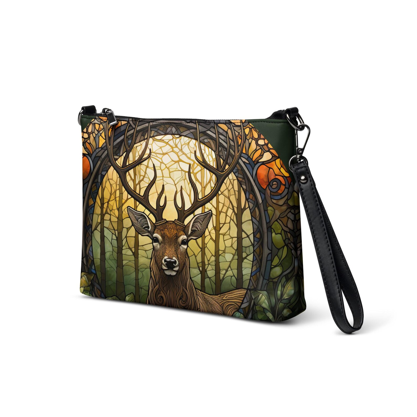 Stained Glass Stag Crossbody Bag, Faux Leather Purse, Deer Antlers ...