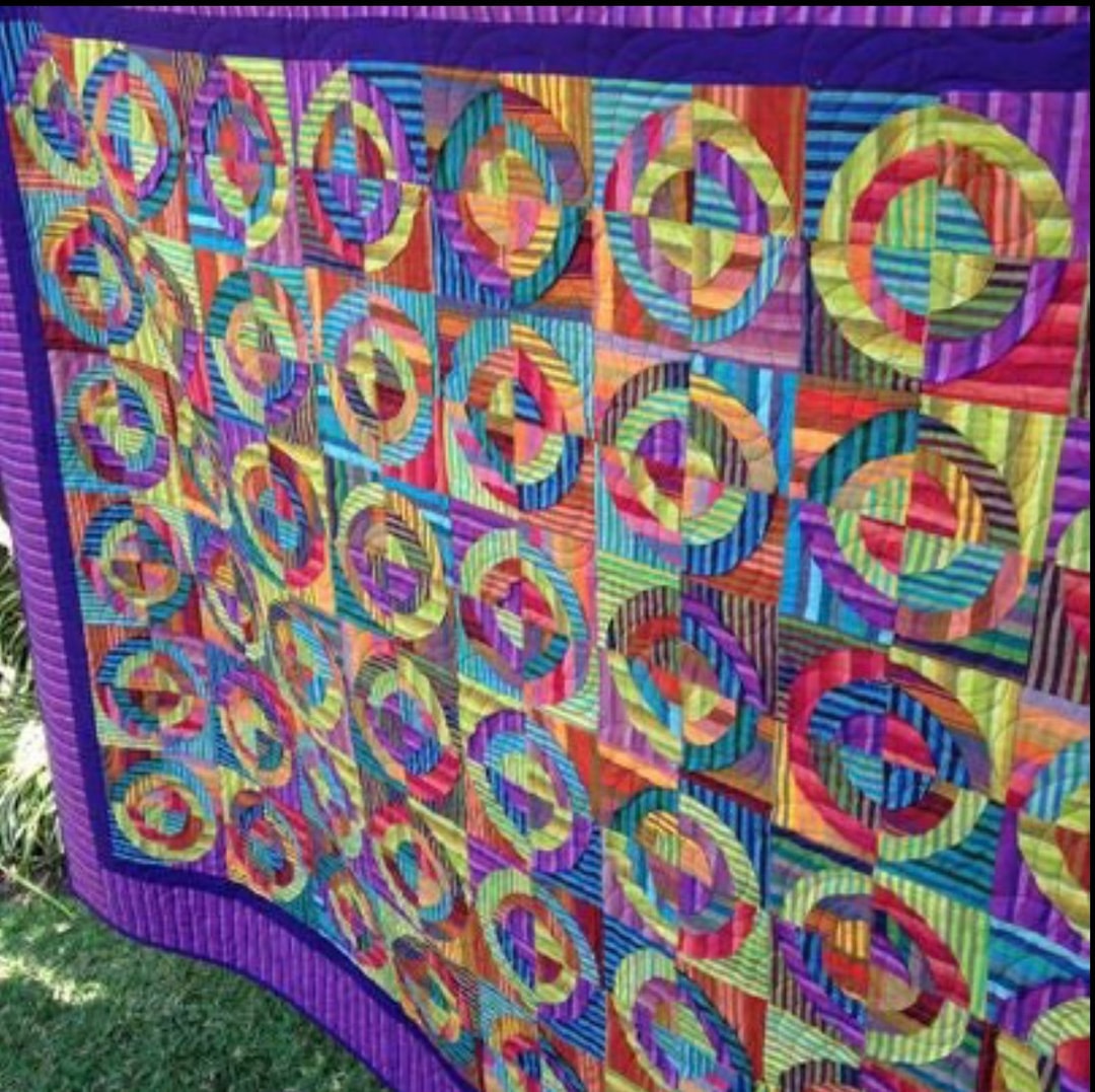 Bullseye Quilt Using Kaffee Fassett Woven Stripes, Unique, Bed Size ...