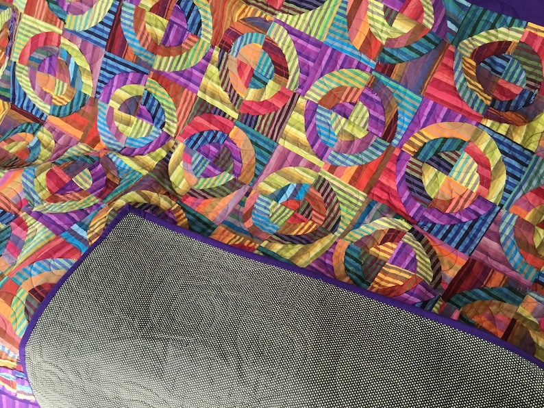 Bullseye Quilt Using Kaffee Fassett Woven Stripes, Unique, Bed Size ...