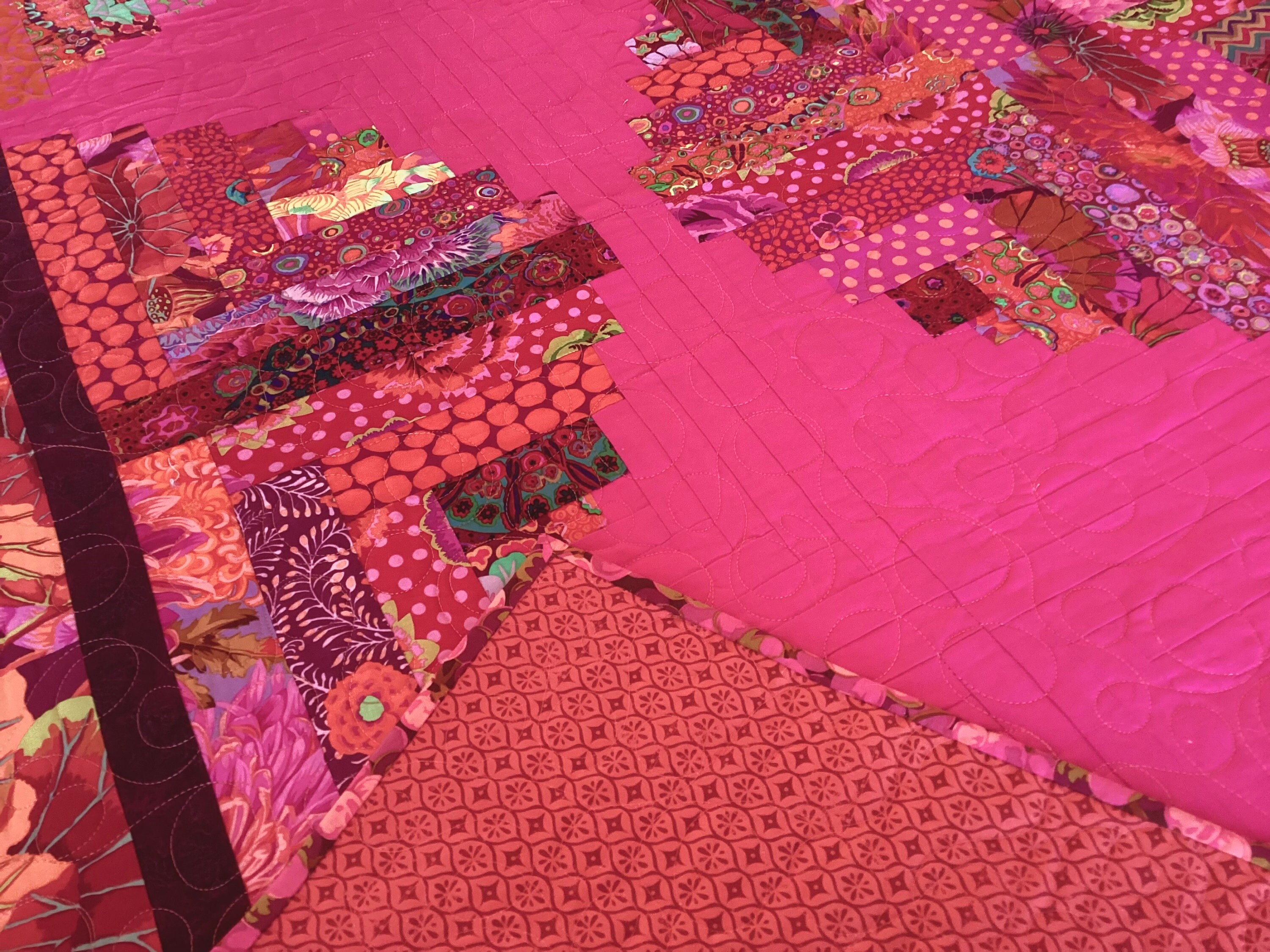 Traditional Log Cabin Quilt Pattern With a Twist. Very Vivid Pink ...