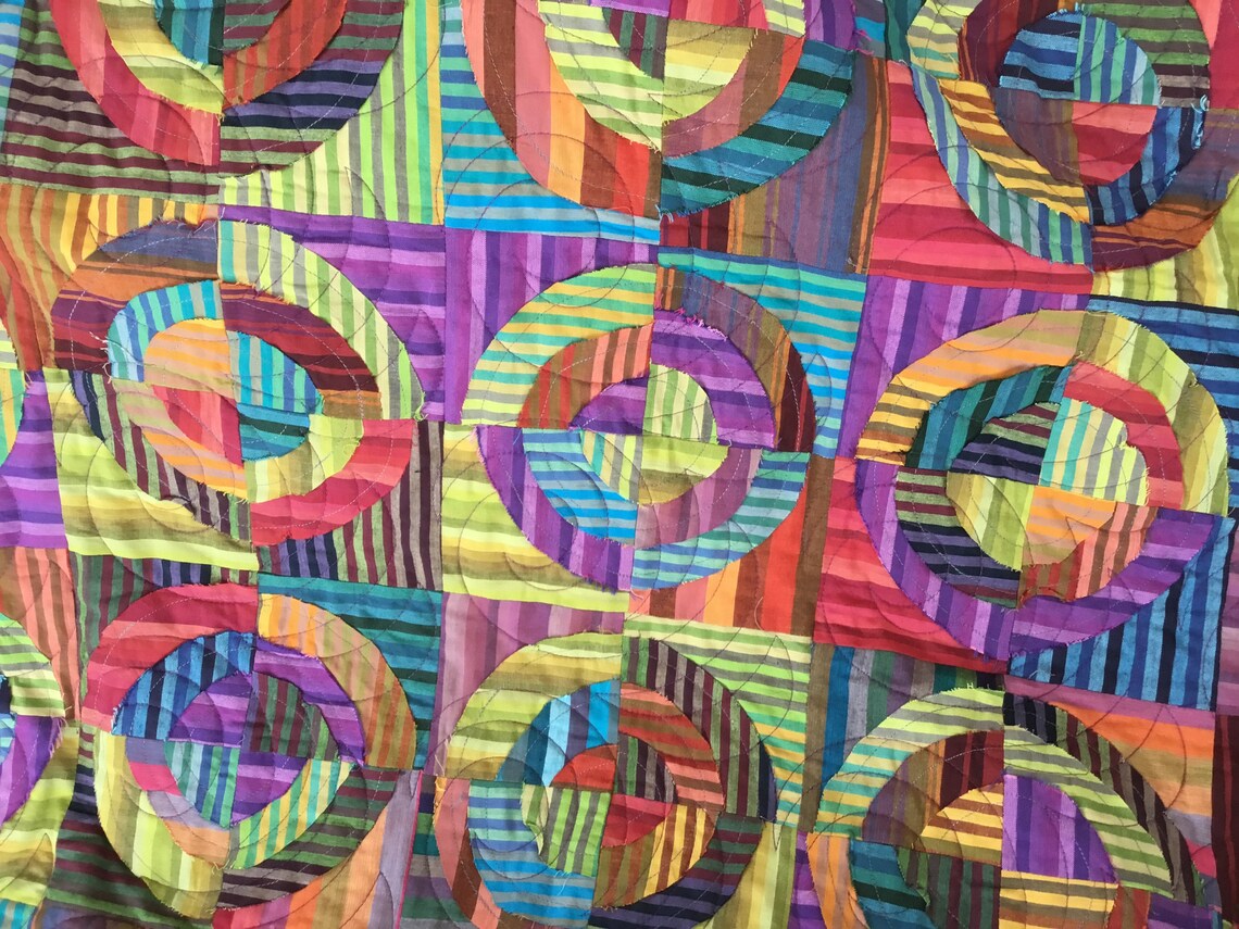 Bullseye Quilt Using Kaffee Fassett Woven Stripes, Unique, Bed Size ...