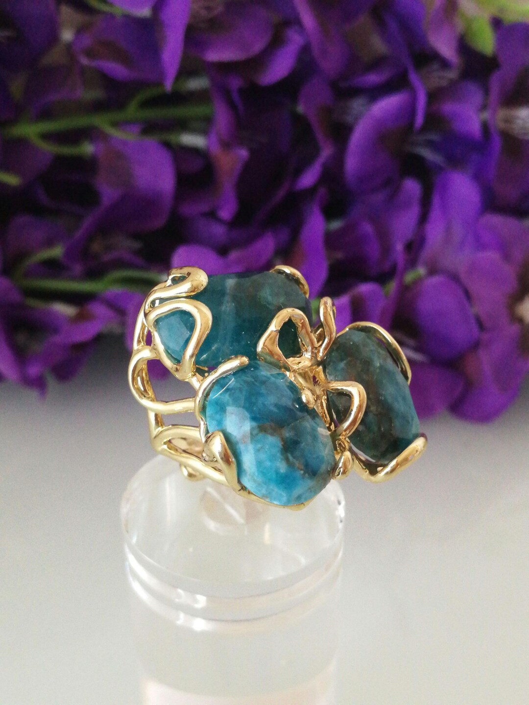 Real Reflected Apatite Stone Ring. Multiple Stone Ring. - Etsy