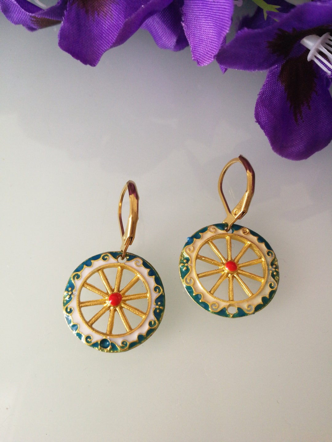Sicilian Cart Wheel Earrings. Sicilian Earrings in Enameled Brass ...