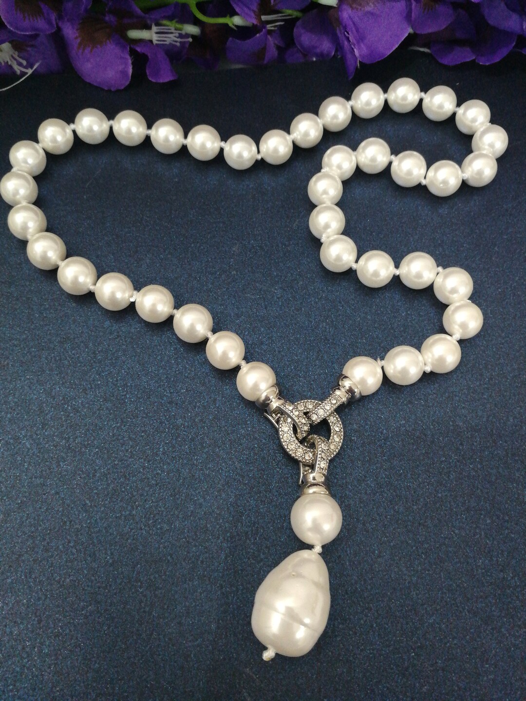 Necklace With White Baroque Pearls and White Zircons. Ancient Pearl ...