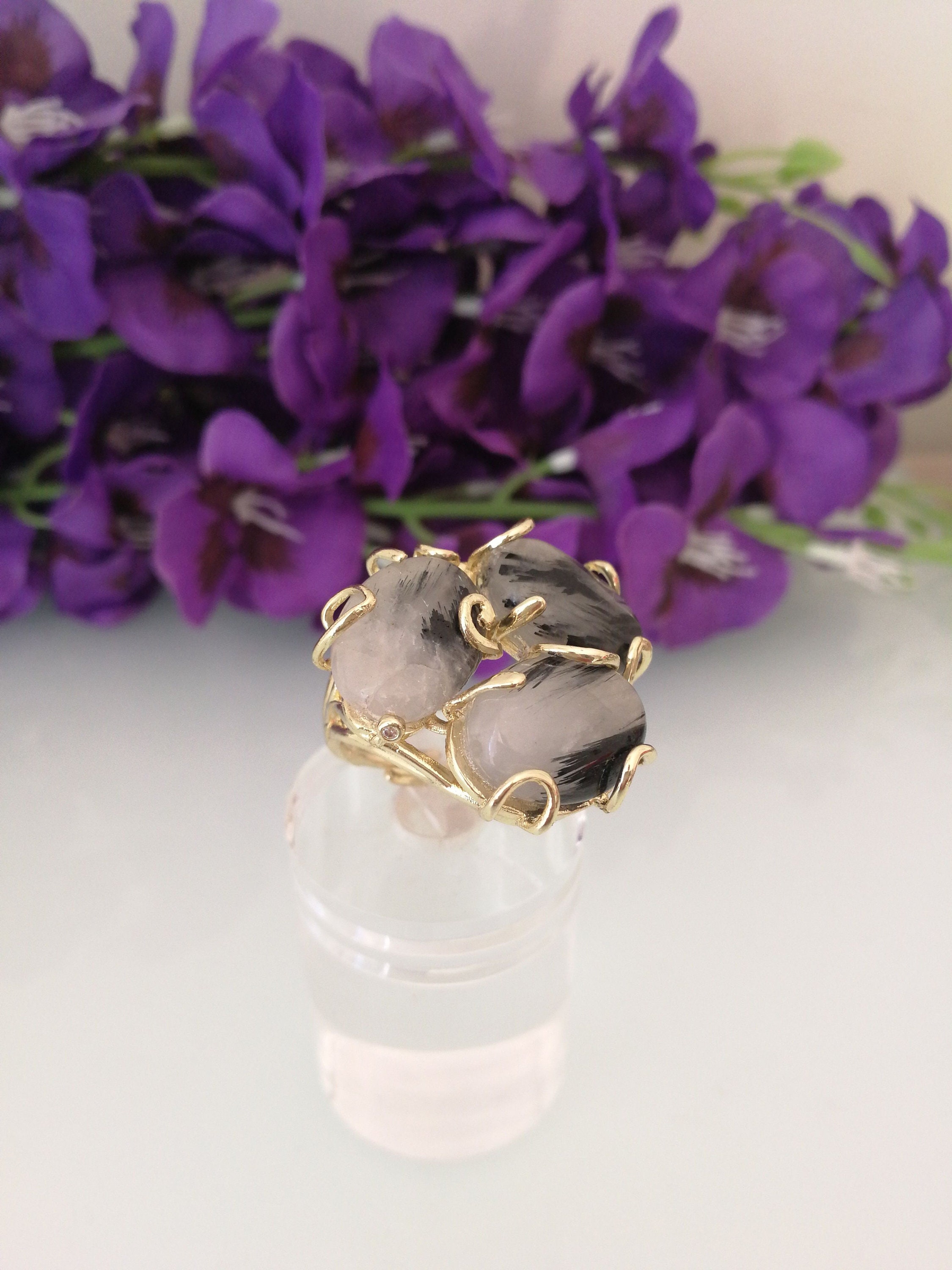 Tiger Quartz Stone Ring. Multiple Stone Ring. - Etsy