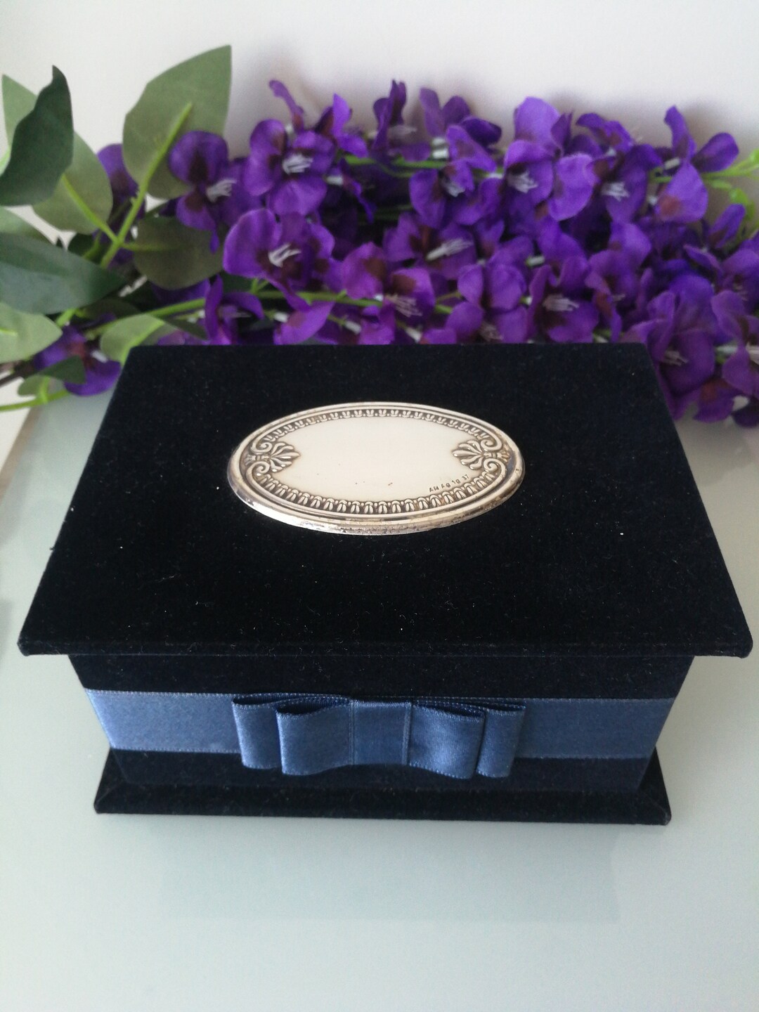 Vintage Silver Blue Velvet Jewelry Box. Antique Jewelry. Christmas Gift ...