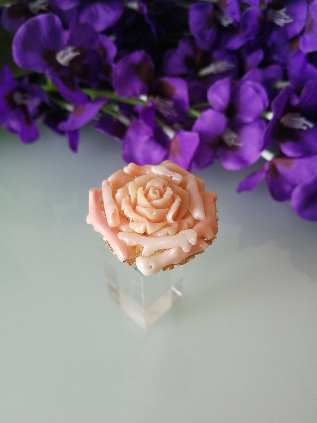 Anneau de corail rose naturel et composé de corail rose. - Etsy France