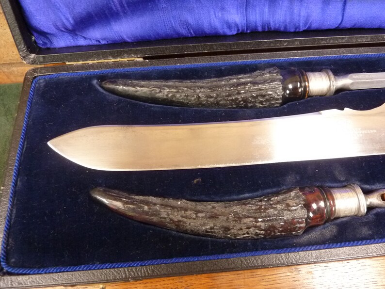 A Nice Antique John Batt Carving Knife and Fork Set Deer Antler Handle ...