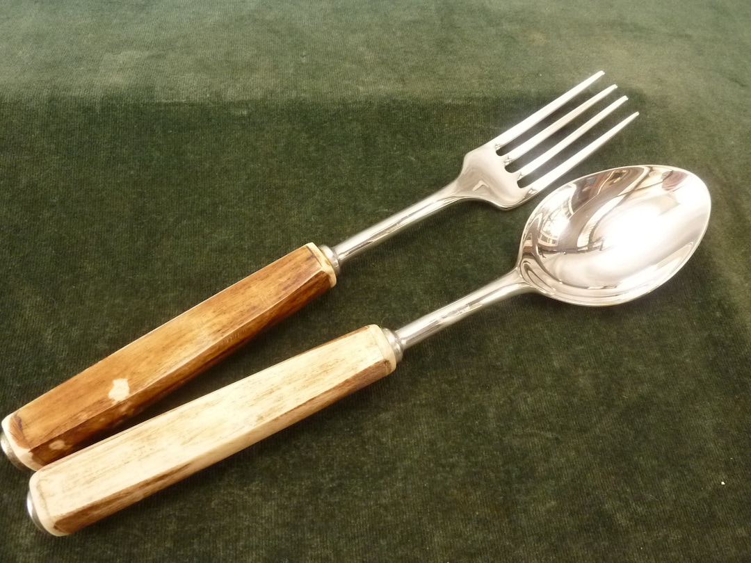 Large Pair Vintage Deer Stag Antler Handled Serving Fork and Spoon ...
