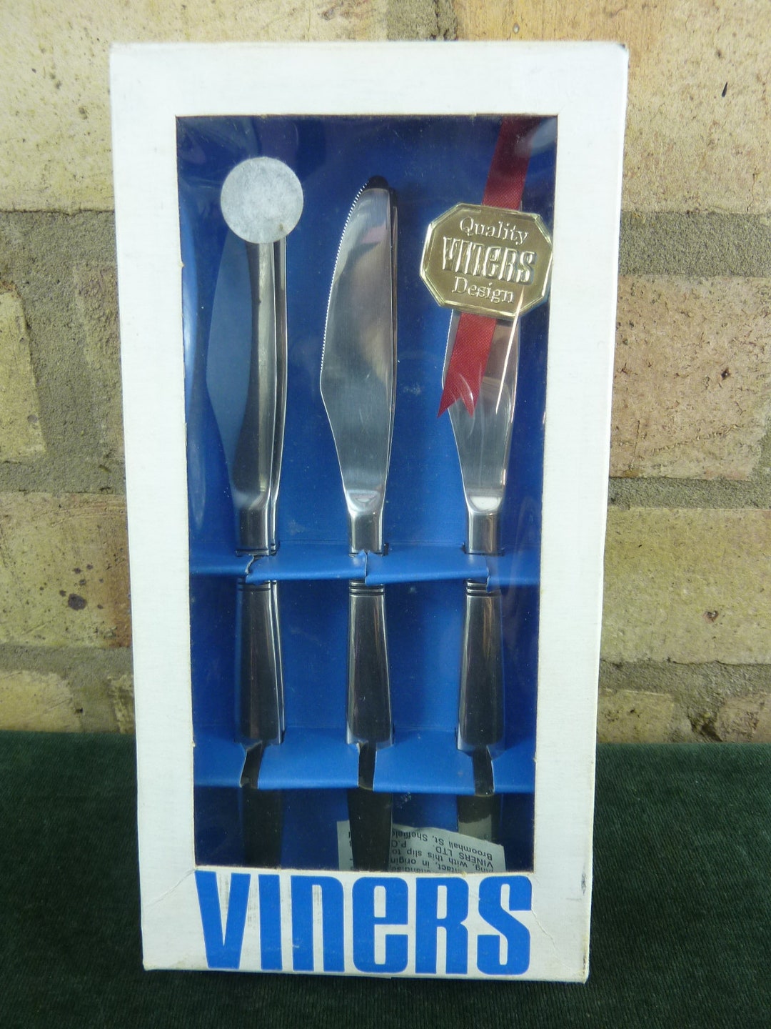 6 Vintage Viners Style Pattern Table Knives Stainless Steel Boxed and ...