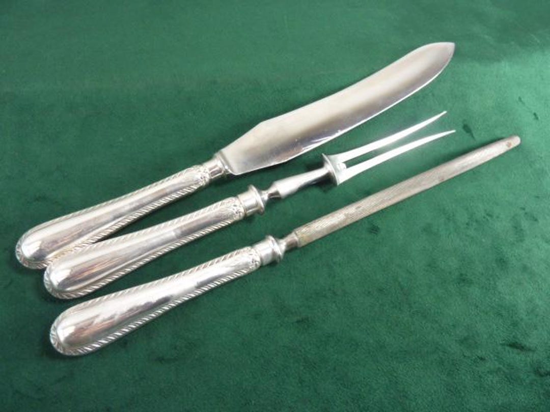 A Nice Vintage Garrard & Co Carving Set Feather Edge Pattern Silver ...