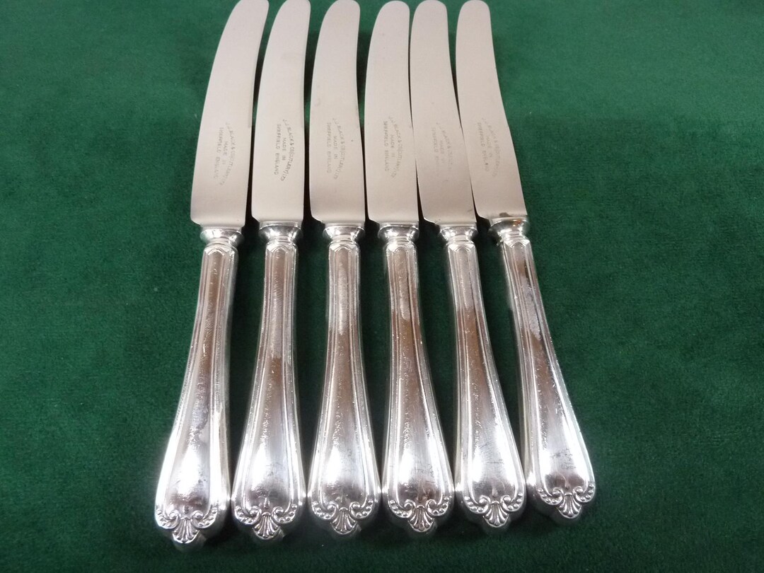 6 Nice Vintage J.J Black Dessert Side Knives Jesmond Pattern Silver ...