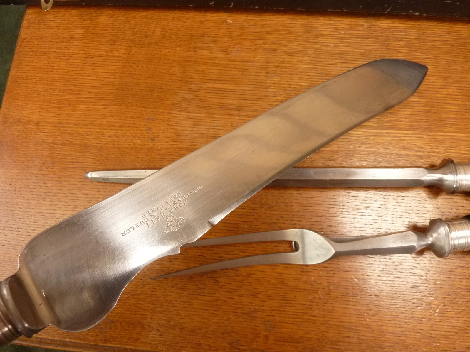 A Nice Antique John Batt Carving Knife and Fork Set Deer Antler Handle ...