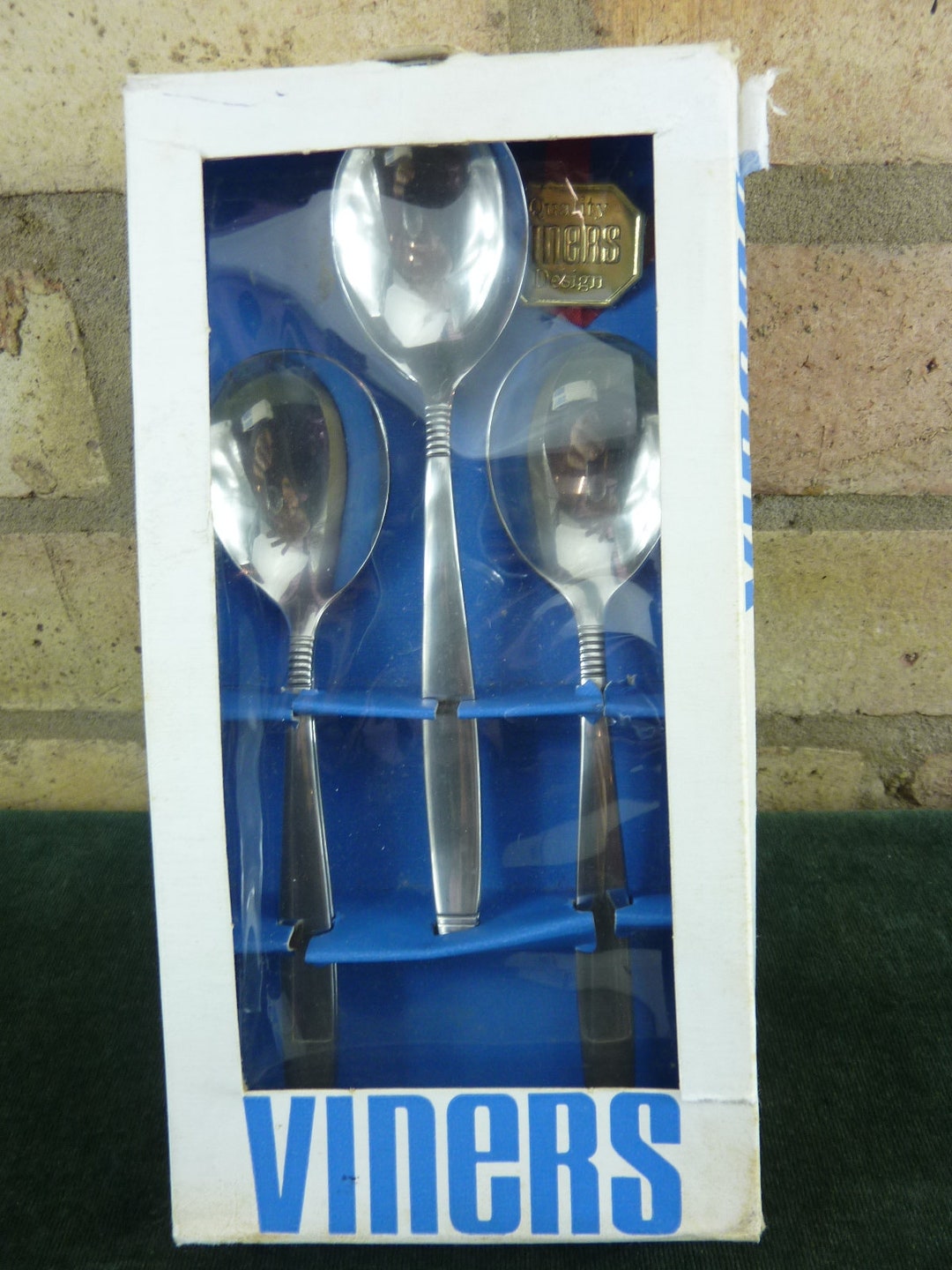 6 Vintage Viners Style Pattern Soup Spoons Stainless Steel Boxed and ...