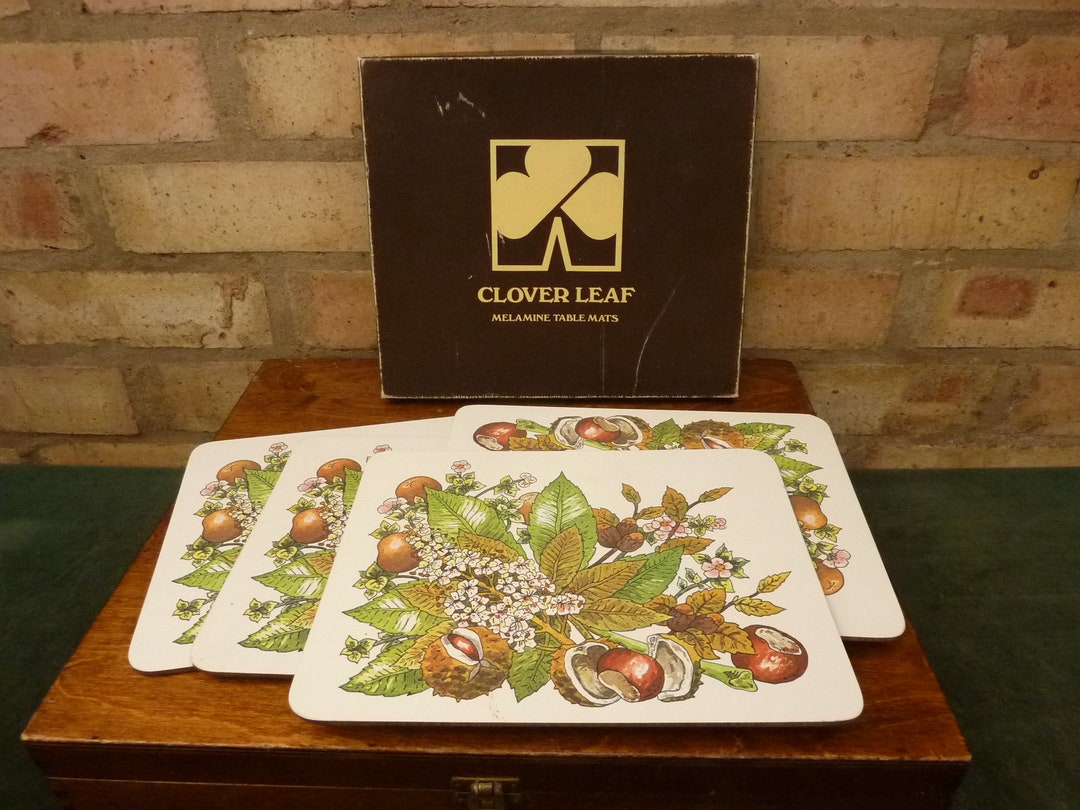 4 Nice Vintage Square Cloverleaf Place Mats Chestnut Pattern Boxed ...