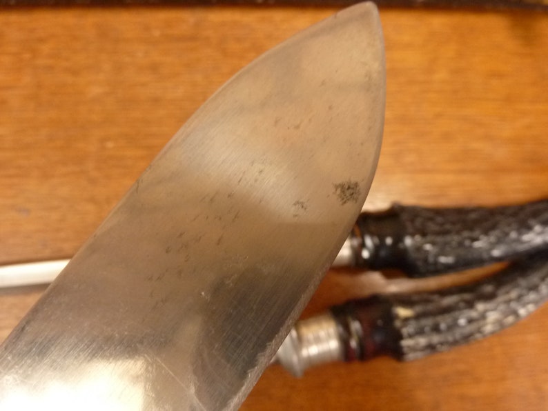 A Nice Antique John Batt Carving Knife and Fork Set Deer Antler Handle ...