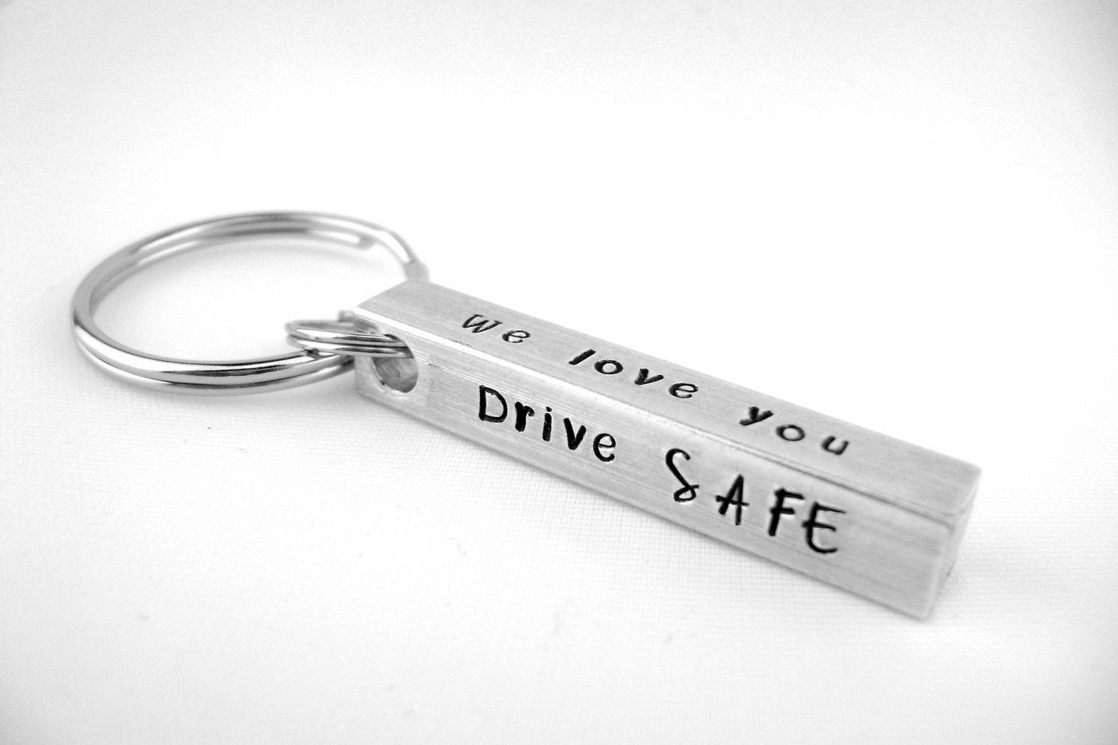 Hand Stamped Drive Safe We Love You Keychain Personalized New | Etsy