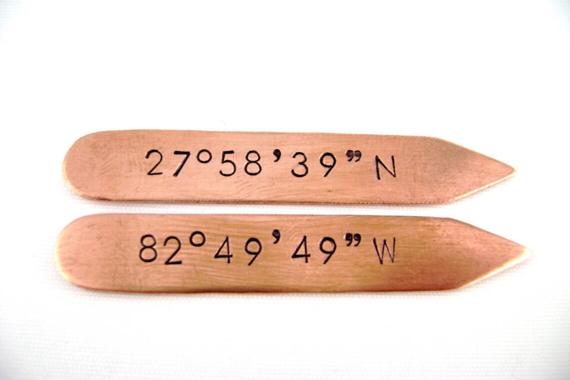 Copper Collar Stays Latitude Longitude Collar Sticks - Etsy